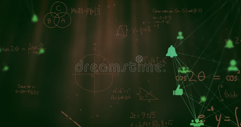 Image of Network of Connections with Icons Over Mathematical Equations ...