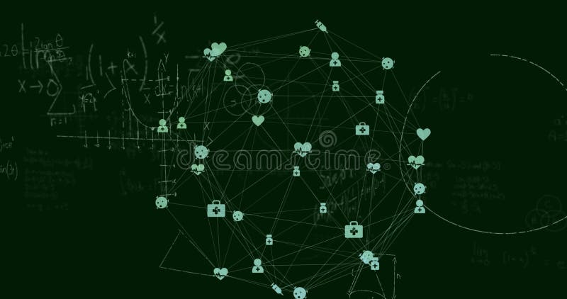 Image of Network of Connections with Icons Over Mathematical Equations ...