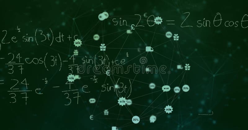 Image of Network of Connections with Icons Over Mathematical Equations ...