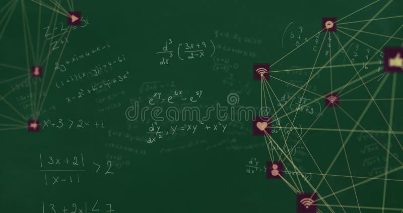 Image of Network of Connections with Icons Over Mathematical Equations ...