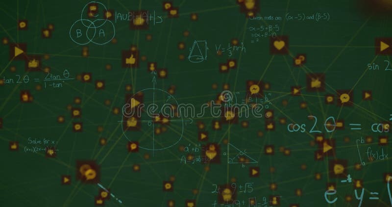 Image of Network of Connections with Icons Over Mathematical Equations ...