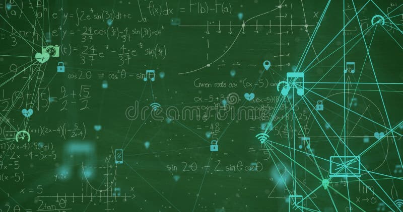 Image of Network of Connections with Icons Over Mathematical Equations ...