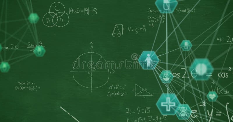 Image of Network of Connections with Icons Over Mathematical Equations ...