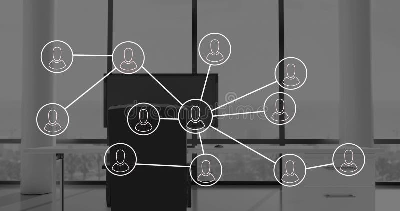 Image of Network of Connections with Icons Over Office Desk with ...