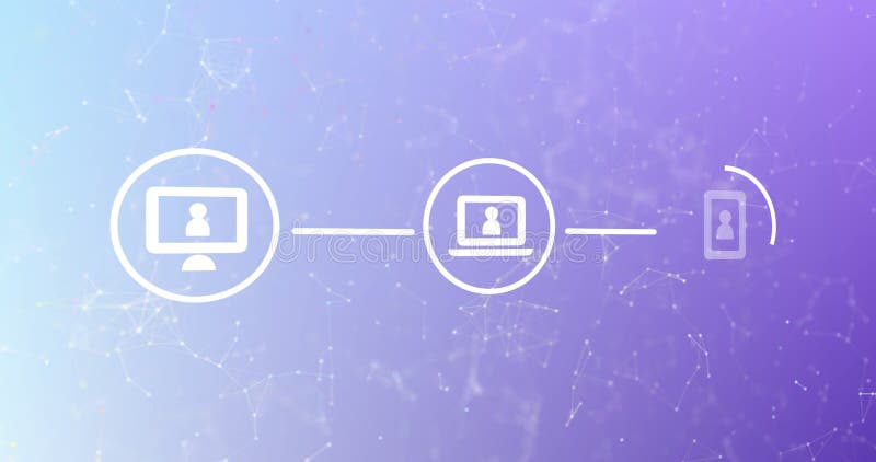 Image of Network of Connections with Icons Over Purple Background Stock ...