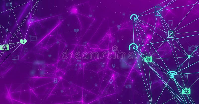 Image of Network of Connections with Icons Over Purple Background Stock ...