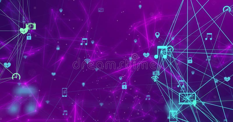 Image of Network of Connections with Icons Over Purple Background Stock ...