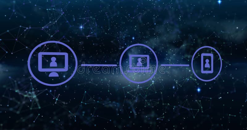 Image of Network of Connections with Icons Over Sky with Stars Stock ...