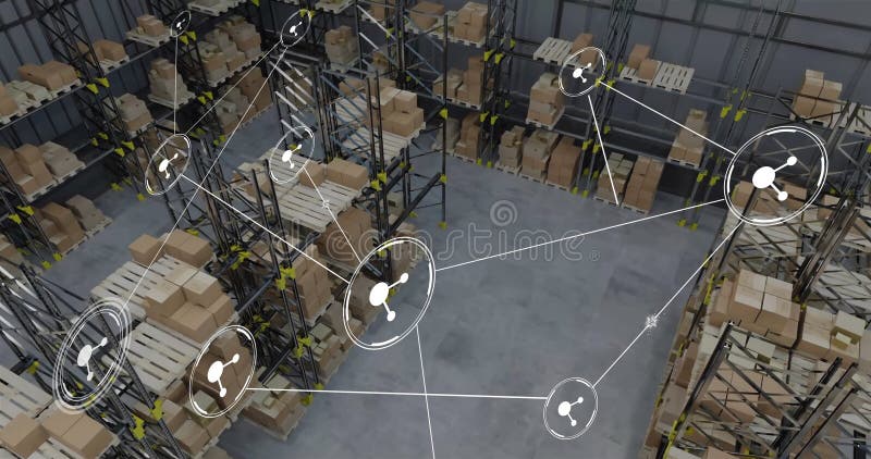 Image of Network of Connections with Icons Over Warehouse Stock ...
