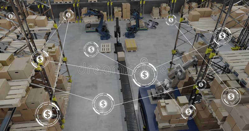 Image of Network of Connections with Icons Over Warehouse Stock ...