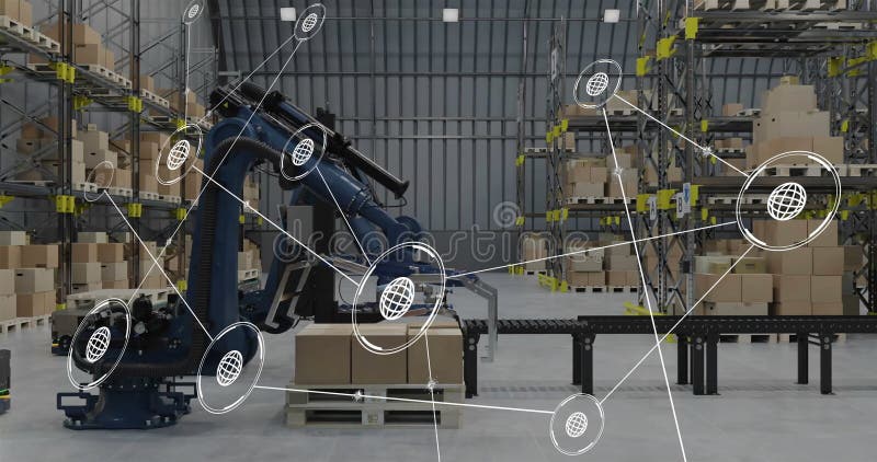 Image of Network of Connections with Icons Over Warehouse Stock ...