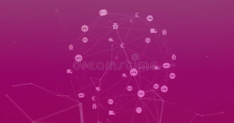 Image of Network of Connections with Icons on Pink Background Stock ...