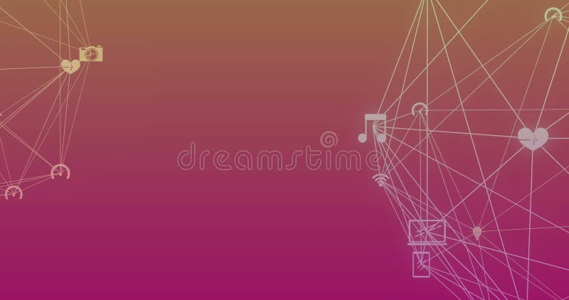 Image of Network of Connections with Icons on Pink Background Stock ...