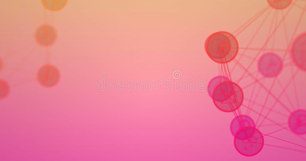 Image of Network of Connections with Icons on Pink Background Stock ...