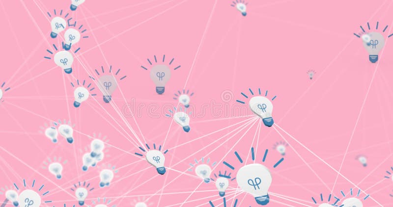 Image of Network of Connections with Lightbulbs Icons on Pink ...