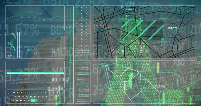 Image of Network of Connections and Moving Columns Over Server Room ...