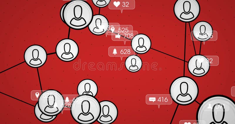 Image of Network of Connections and Numbers Over Red Background Stock ...