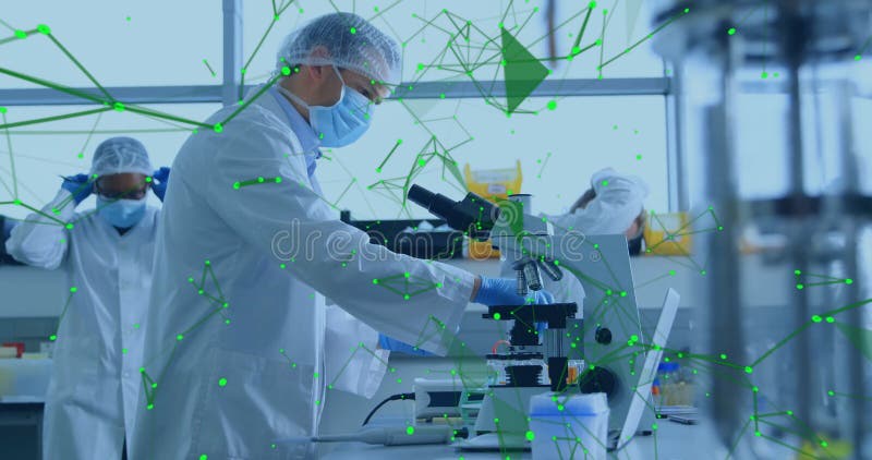 Image of Spinning Dna Strand an Data Processing Over Caucasian ...