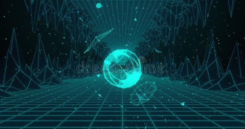 Image of Network of Connections Over Digital Mountains on Black ...