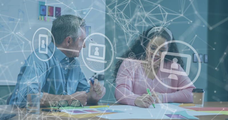 Image of Network of Connections Over Diverse Business People Discussing ...