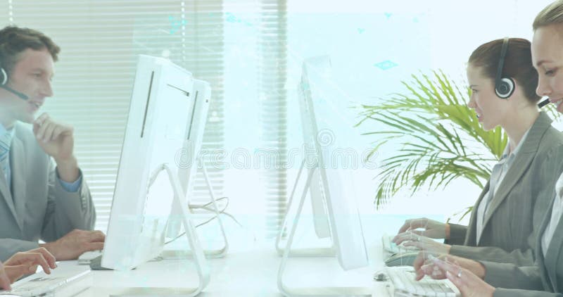 Image of Network of Connections Over Diverse Office Workers Wearing ...