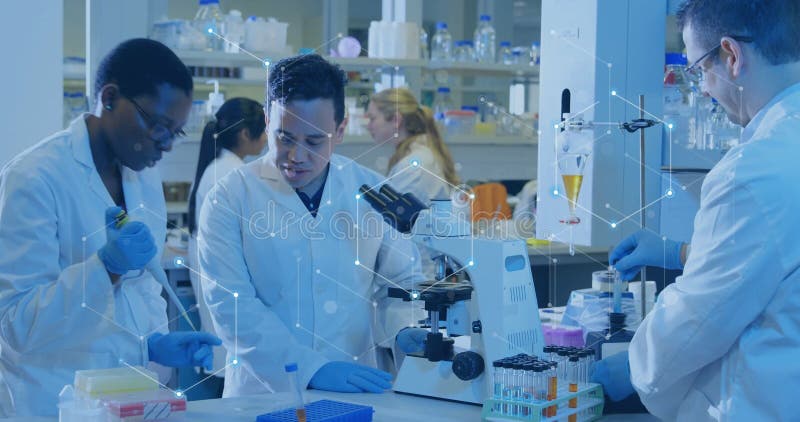 Image of Network of Connections Over Diverse Scientists Working in Lab ...