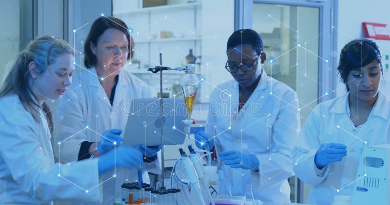 Image of Network of Connections Over Diverse Scientists Working in Lab ...