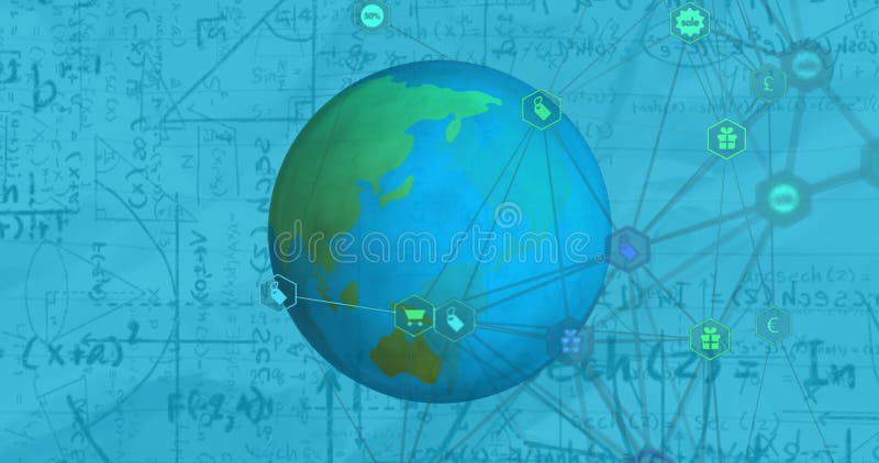 Image of Network of Connections Over Globe and Mathematical Formulae ...