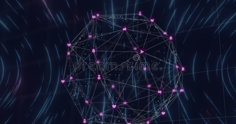 Image of Network of Connections Over Lights Moving on Black Background ...