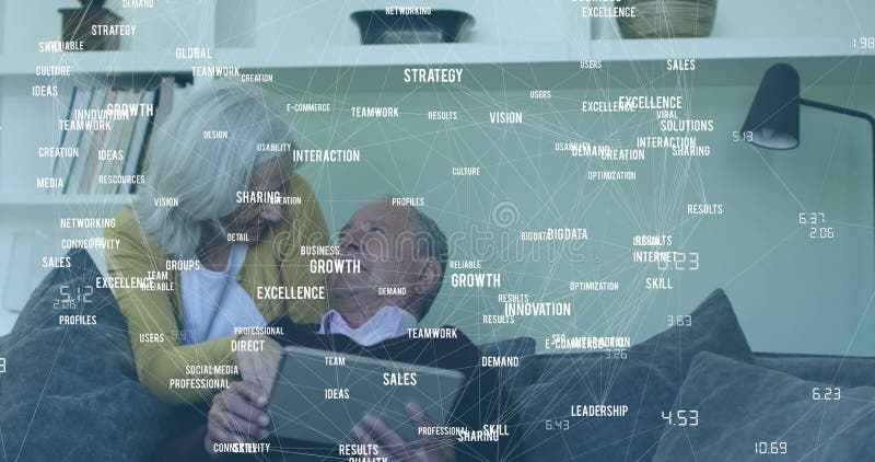 Image of Network of Connections Over Senior Couple Stock Photo - Image ...