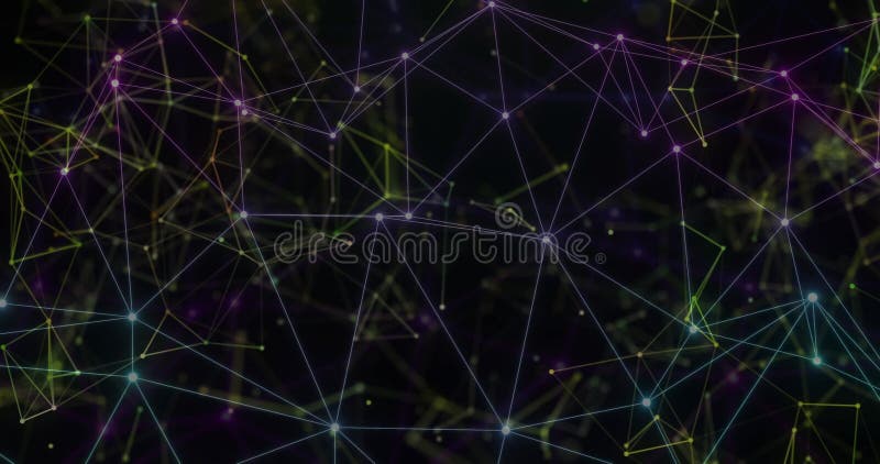 Image of Network of Connections Over Shapes on Black Background Stock ...
