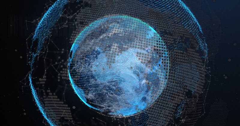 Image of Network of Connections Over Spinning Globe Against Blue Background Stock Image - Image ...