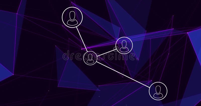 Image of Network of Connections with People Icons Over Blue Triangles ...