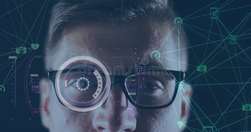 Image of Network of Connections and Scope Scanning Over Caucasian Man ...