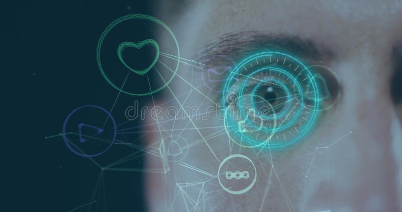 Image of Network of Connections and Scope Scanning Over Caucasian Man ...