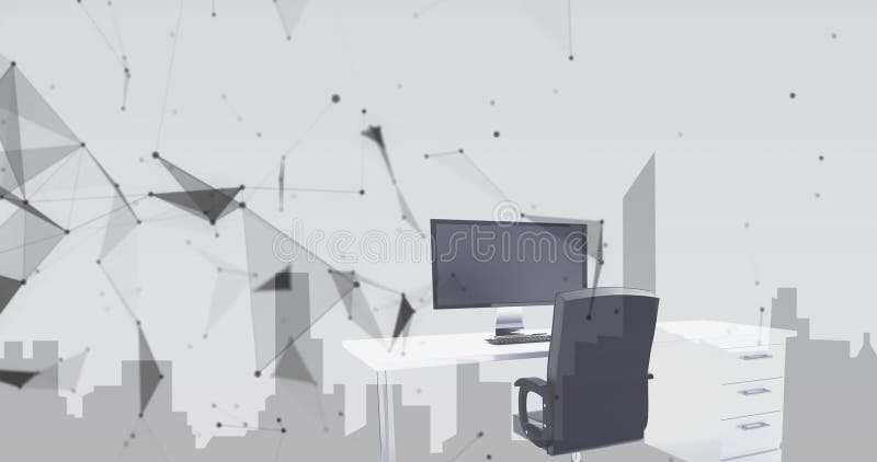 Image of Network of Connections Spinning Over Empty Office and ...