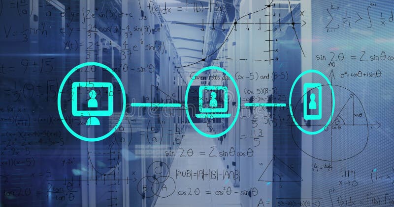 Image of Network of Digital Icons and Mathematical Equations Against ...