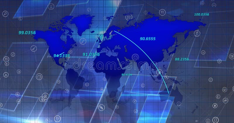 Image of Network of Digital Icons and Multiple Numbers Over World Map ...