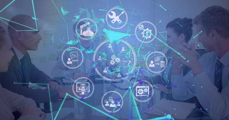 Image of Network of Digital Icons Over Diverse Business People Stock ...