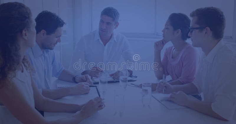 Image of Network of Digital Icons Over Diverse Colleagues Discussing ...