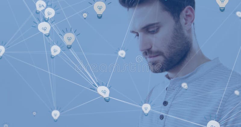 Image of Network of Digital Icons Over Man Using Tablet Stock ...