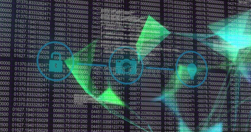 Image of Network of Digital Icons and Plexus Networks Against Binary Coding Data Processing ...