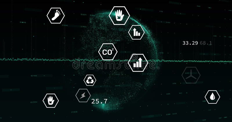 Image of Network of Eco and Environmentally Friendly Icons Over Data ...