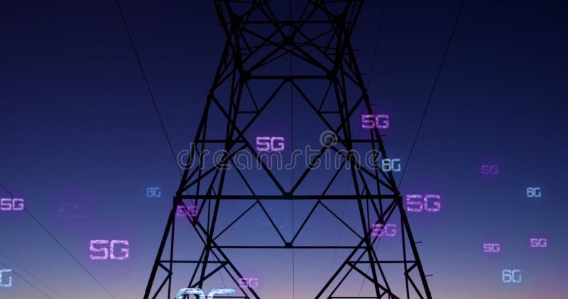 Image of Network of 5g and 6g Text Over Electric Pylon Stock Photo ...