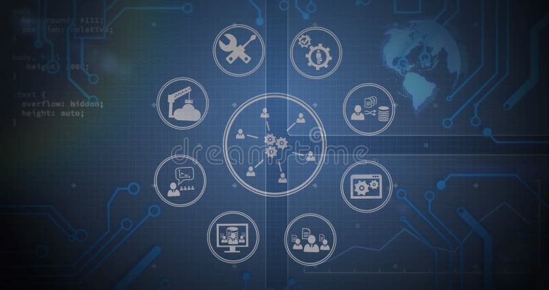 Image of Network of Icons Over Scopes Scanning and Data Processing on ...
