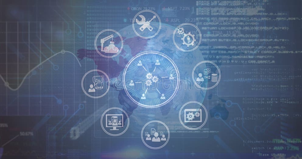 Image of Network of Media Engineering and People Cions Over World Map ...