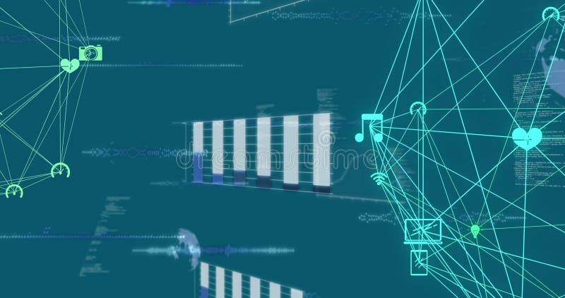 Image of Network of Media Icons Over Graph and Data Processing on ...