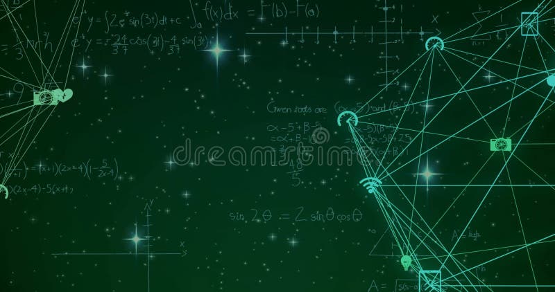 Image of Network of Media Icons Over Mathematical Equations Over Starry ...
