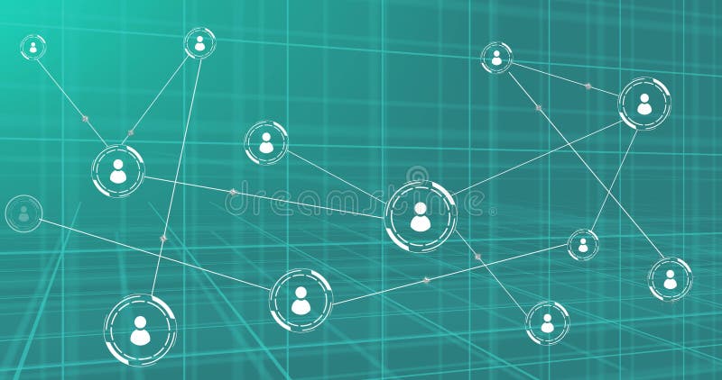 Image of Network of People Icons Over Grids on Blue Background Stock ...