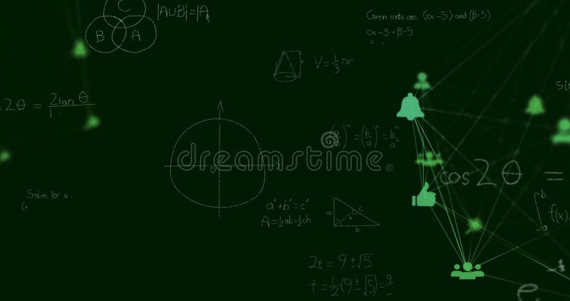 Image of Network of People and Media Icons Over Mathematical Equations ...